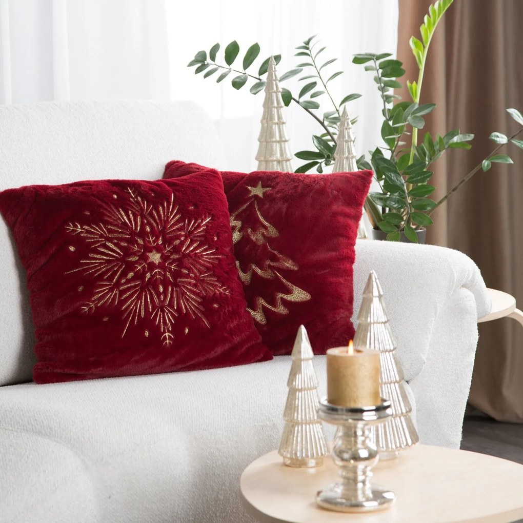 CHLUPATÁ VÁNOČNÍ DEKORAČNÍ POVLEČEK NA POLŠTÁŘ SNOWFLAKE 45X45 VZOROVANÁ