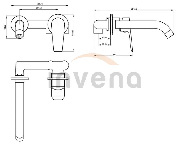 Invena Dokos, podomítková umyvadlová baterie, černá matná, INV-BP-19-U04-A