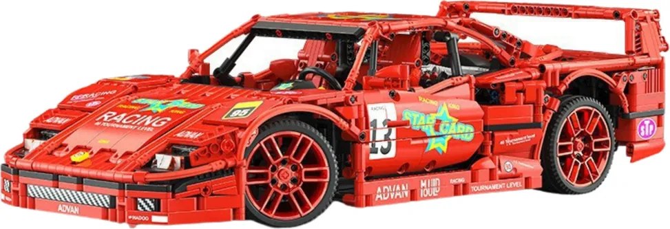 LEAN Toys Stavebnicové kostky – sportovní závodní auto, červené, měřítko 1:10, 2688 dílků