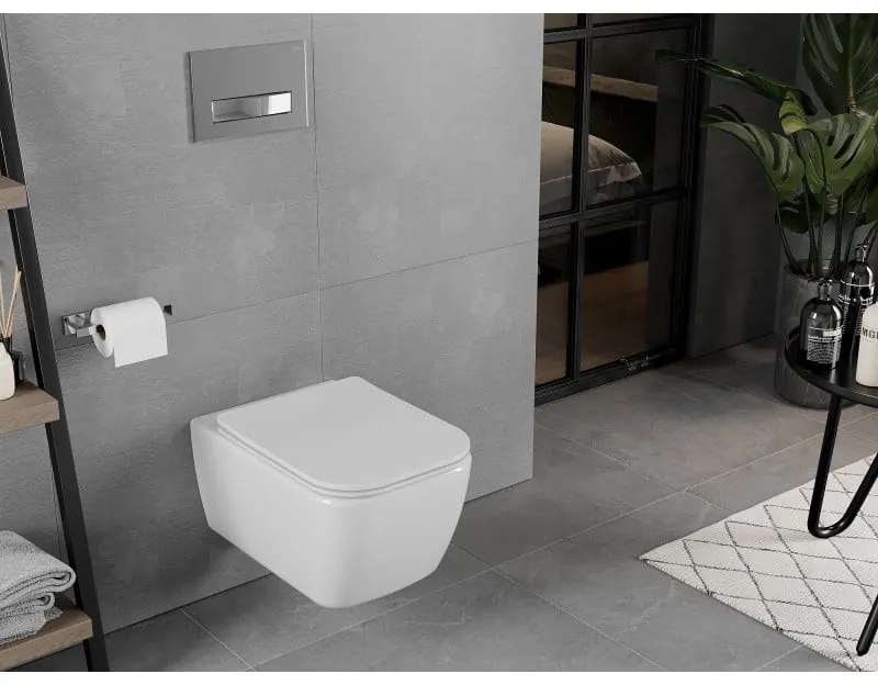 Mexen Elis WC mísa Rimless s pomalu padající deskou slim, duroplast, Bílá - 30910600