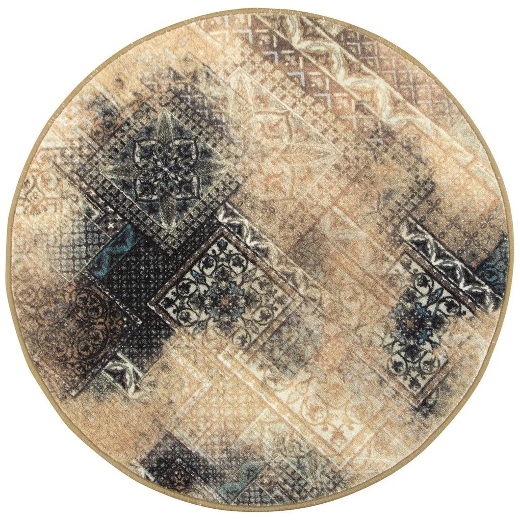 Kulatý koberec Patchwork HD Béžový Rozměr: průměr 80 cm