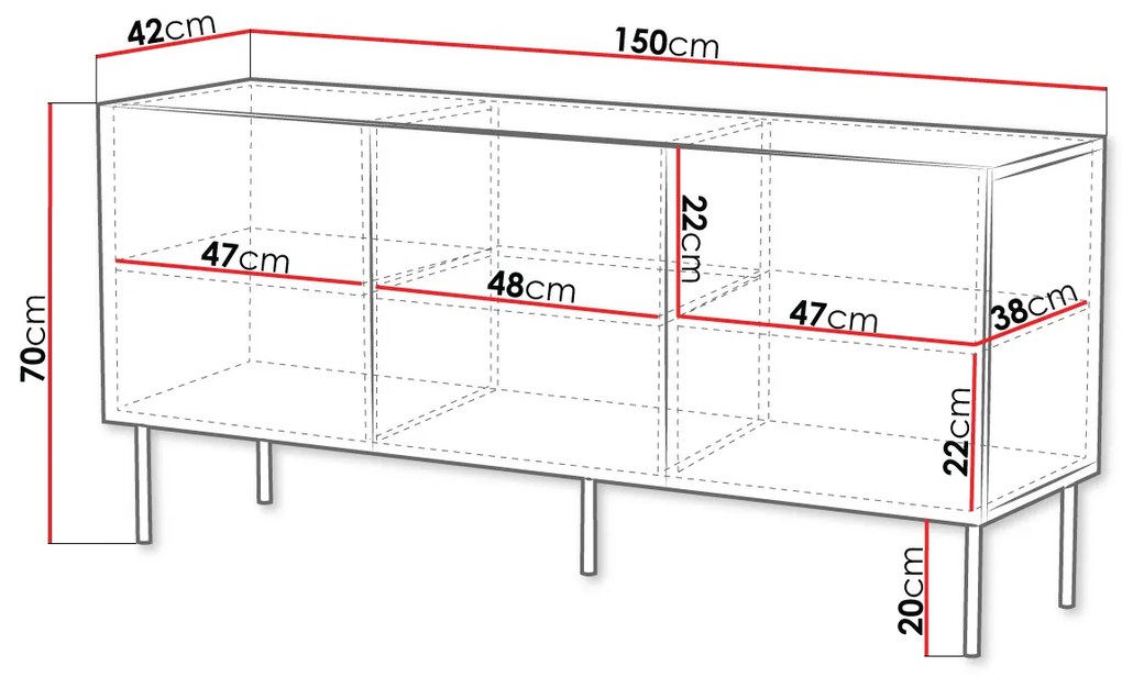 Široká komoda s dvířky do obýváku RIESEL - ořech warmia