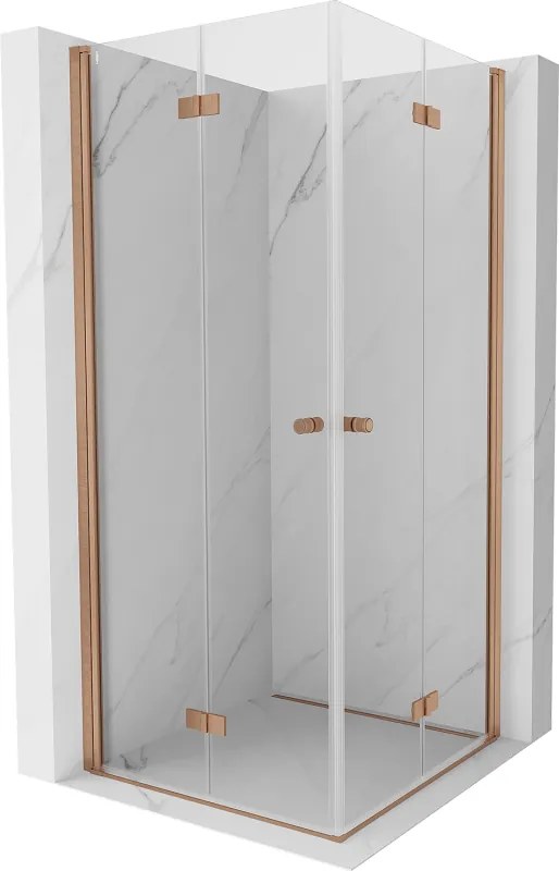 Mexen Mist-F Duo, skládací sprchový kout 100 x 100 cm, průhledný, broušená měď - 8A6-100L-100P-65-00
