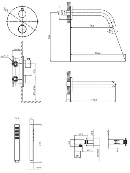Cersanit S952-041 - Vanová sada s termostat. podomítkovou baterií ZEN černá