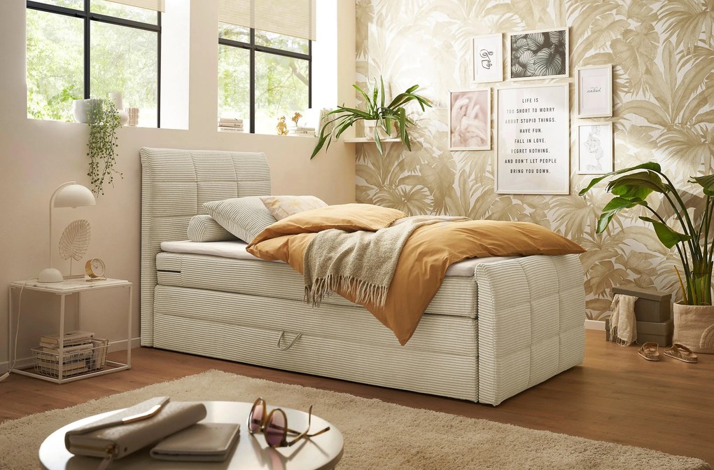 XXXLutz POSTEL BOXSPRING, 100/200 cm, krémová MID.YOU - Postele s úložným prostorem - 002220045101