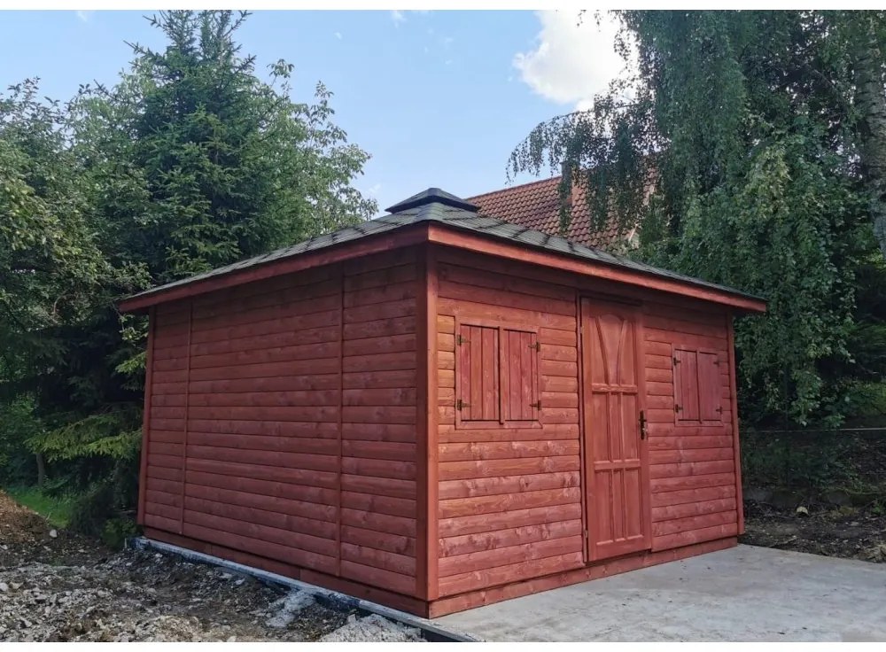 Dřevěný zahradní domek KLASIK D se skladem a dřevníkem