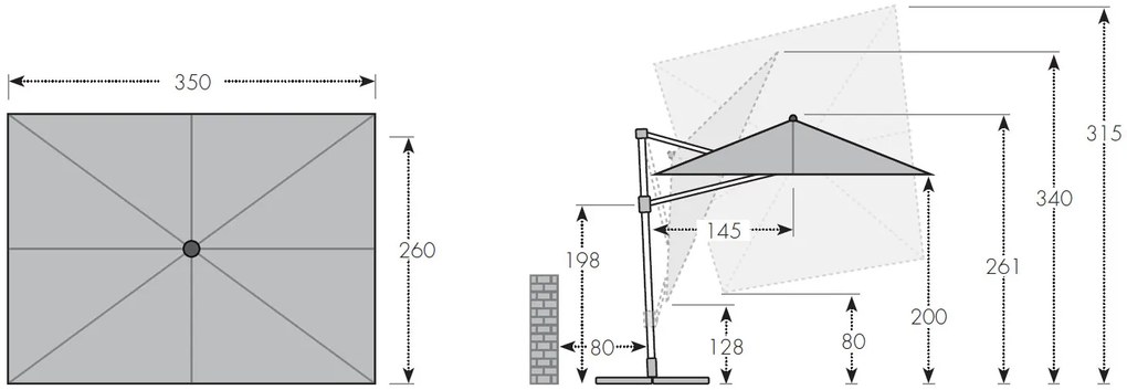 Slunečník DOPPLER Active výkyvný 350 x 260 cm přírodní