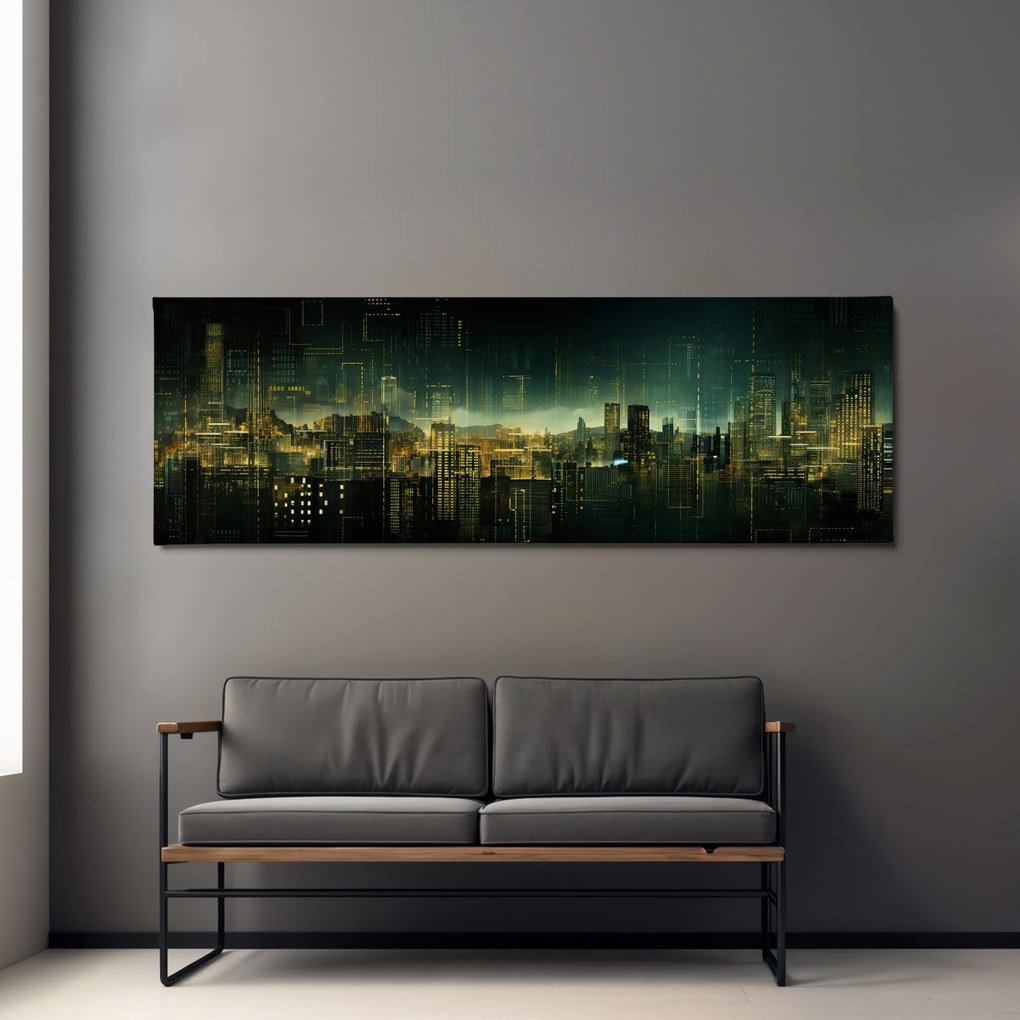 Obraz na plátně - Futuristické město - Světelná Abstrakce FeelHappy.cz Velikost obrazu: 150 x 50 cm