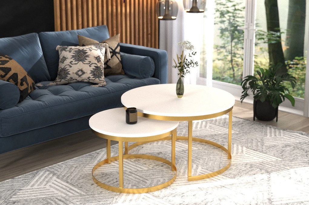 ADRK Furniture Konferenční stolek 2v1 OKIN CT-OKI-G-W