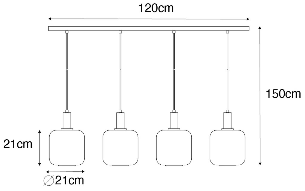 Designové závěsné svítidlo černé s mosazí a jantarovým sklem 4-světlo - Zuzanna