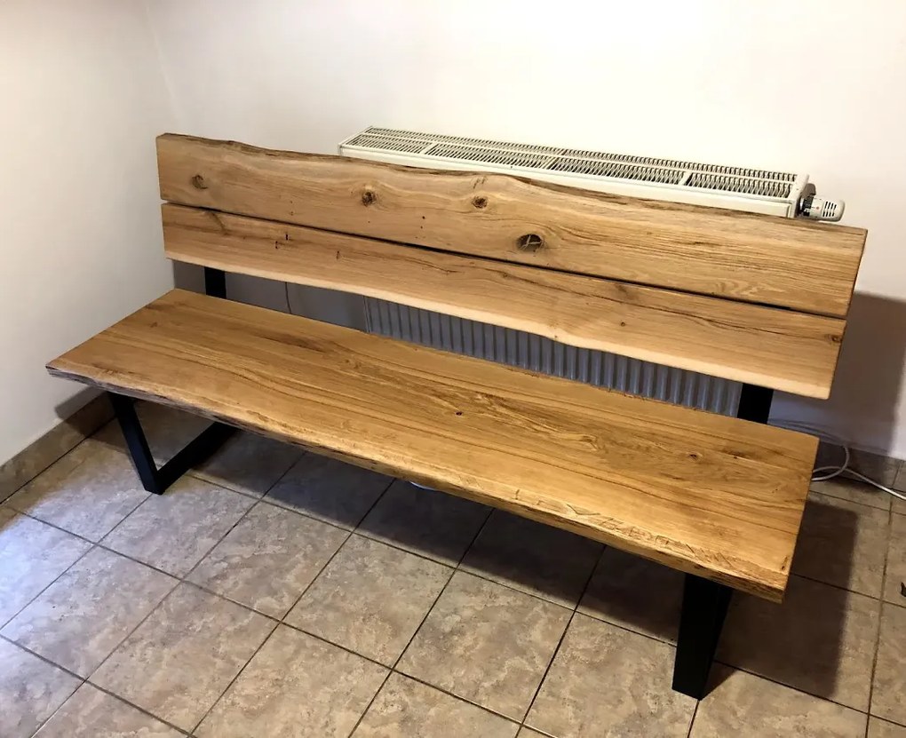 KULHÁNEK Designová jídelní lavice s opěradlem Délka: 180 cm, Odstín podnože: černá - RAL 9005