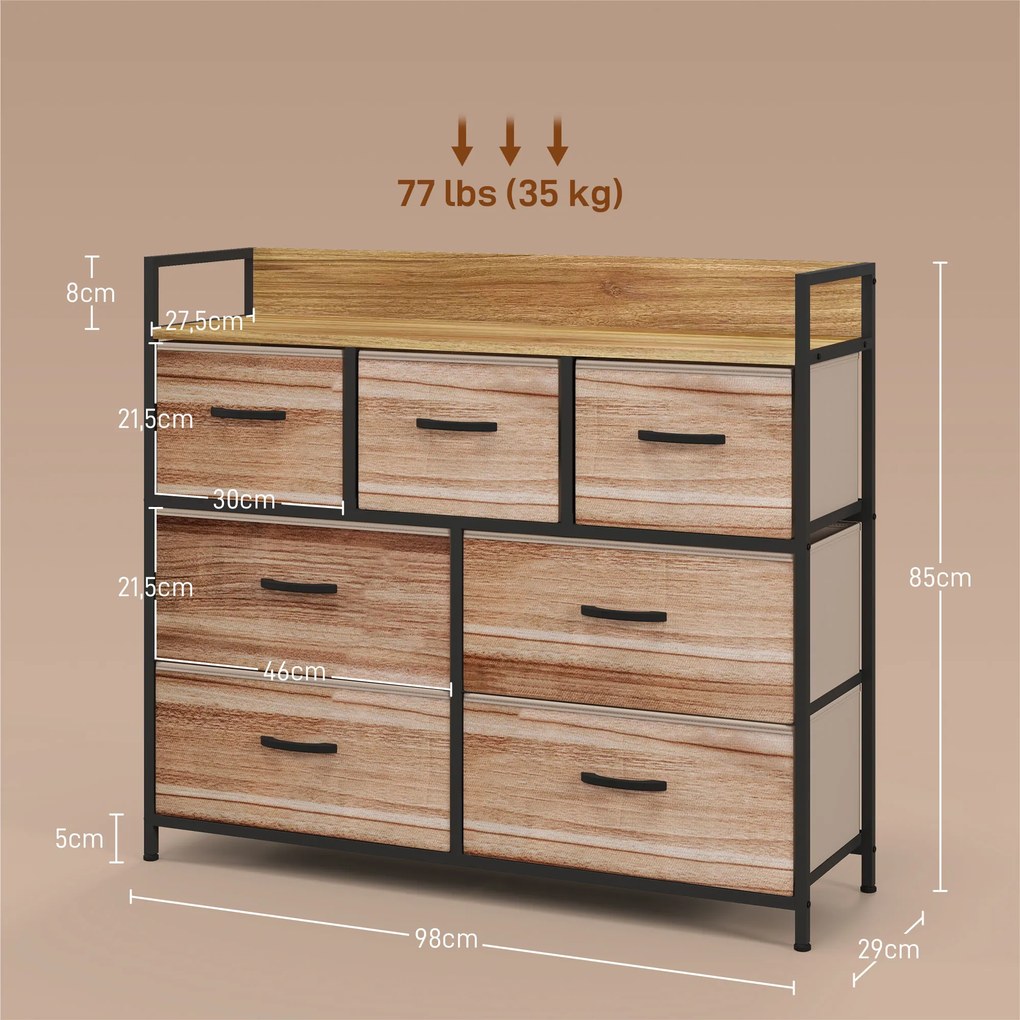 HOMCOM 7 zásuvkový textilní botník - Černý ocelový rám - 98 x 29 x 85 cm, Ložnice, Předsíň, Obývací pokoj, Černý a přírodní