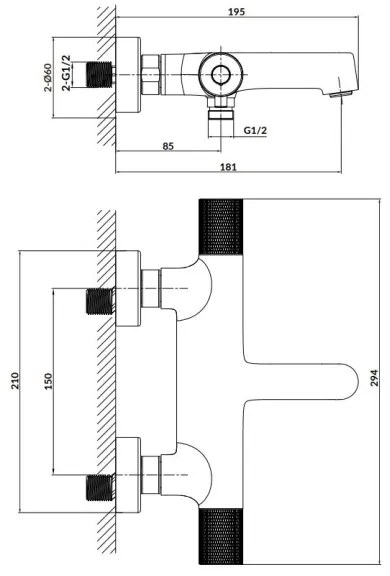 Cersanit S951-566 - Termostatická vanová baterie ZEN černá