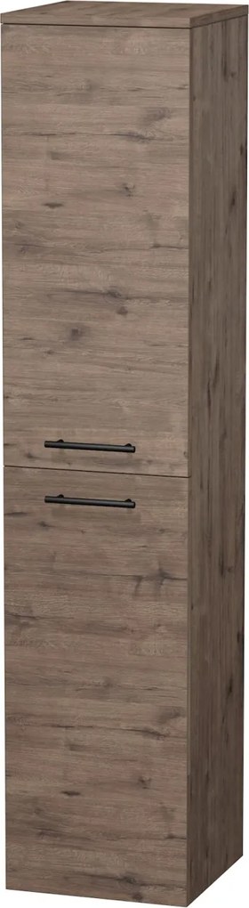 INTEDOOR Vysoká skříň BEE, levá, úchyt černý, 2dveře, koš, š. 35cm, dub Welling.