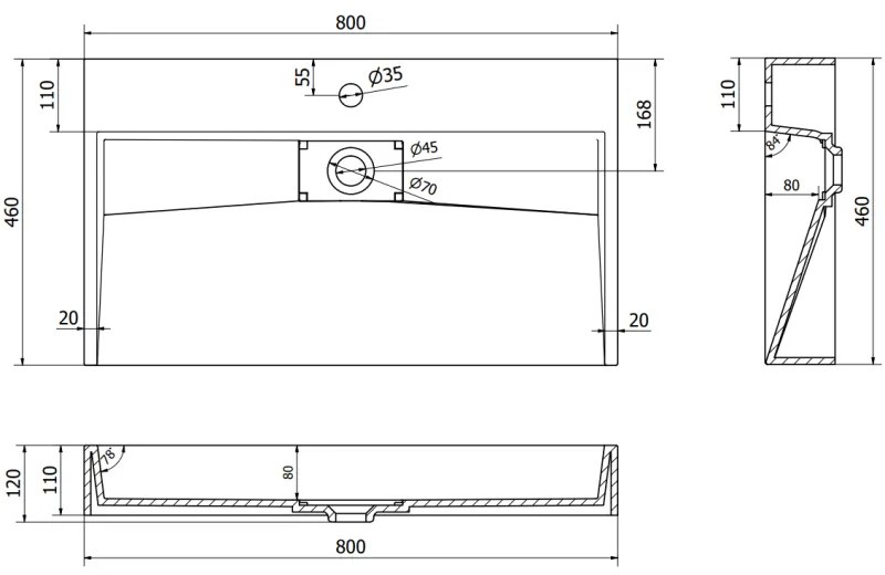 Mexen Ava, umyvadlo na desku z konglomerátu 80 x 46 cm, bílá, 23018001