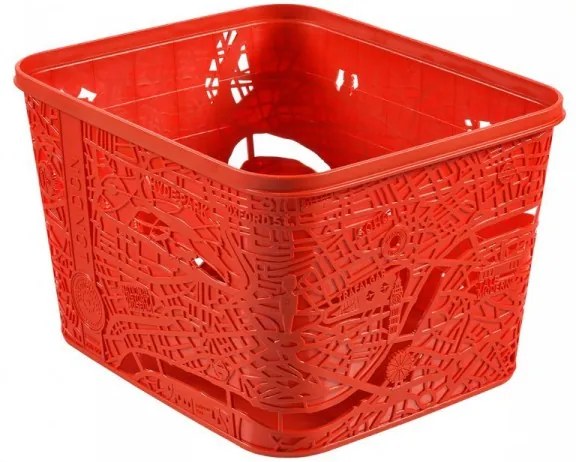 Designový úložný box, plastový, mapa Londýna, červený