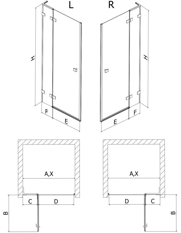Mexen, Mexen Lunar L výklopné pravé sprchové dveře 115 cm, transparentní, zlaté - 834L-115-000-50-00-P