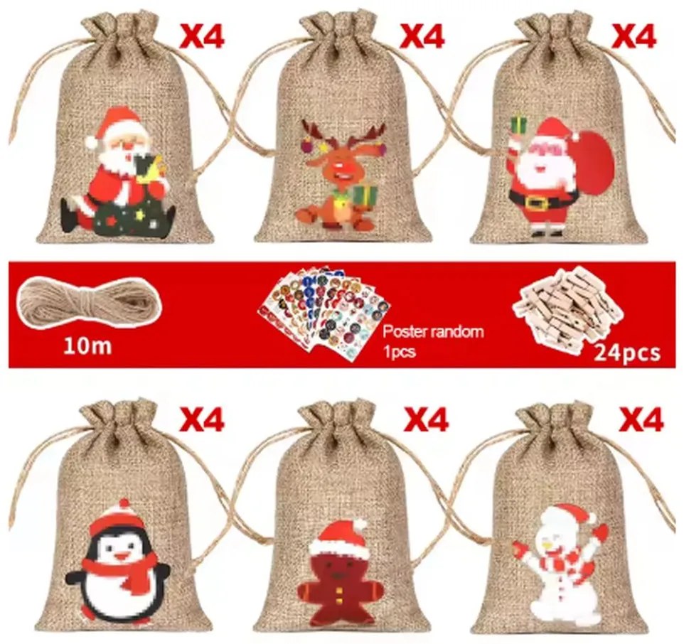 Adventní jutové pytlíčky - 24 ks (různé varianty) Varianta: Set D