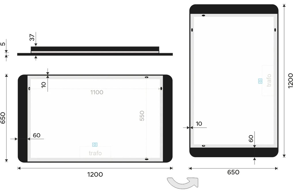 Nimco Černé LED zrcadlo 1200x650 s dotykovým senzorem - ZPC 42006V-90