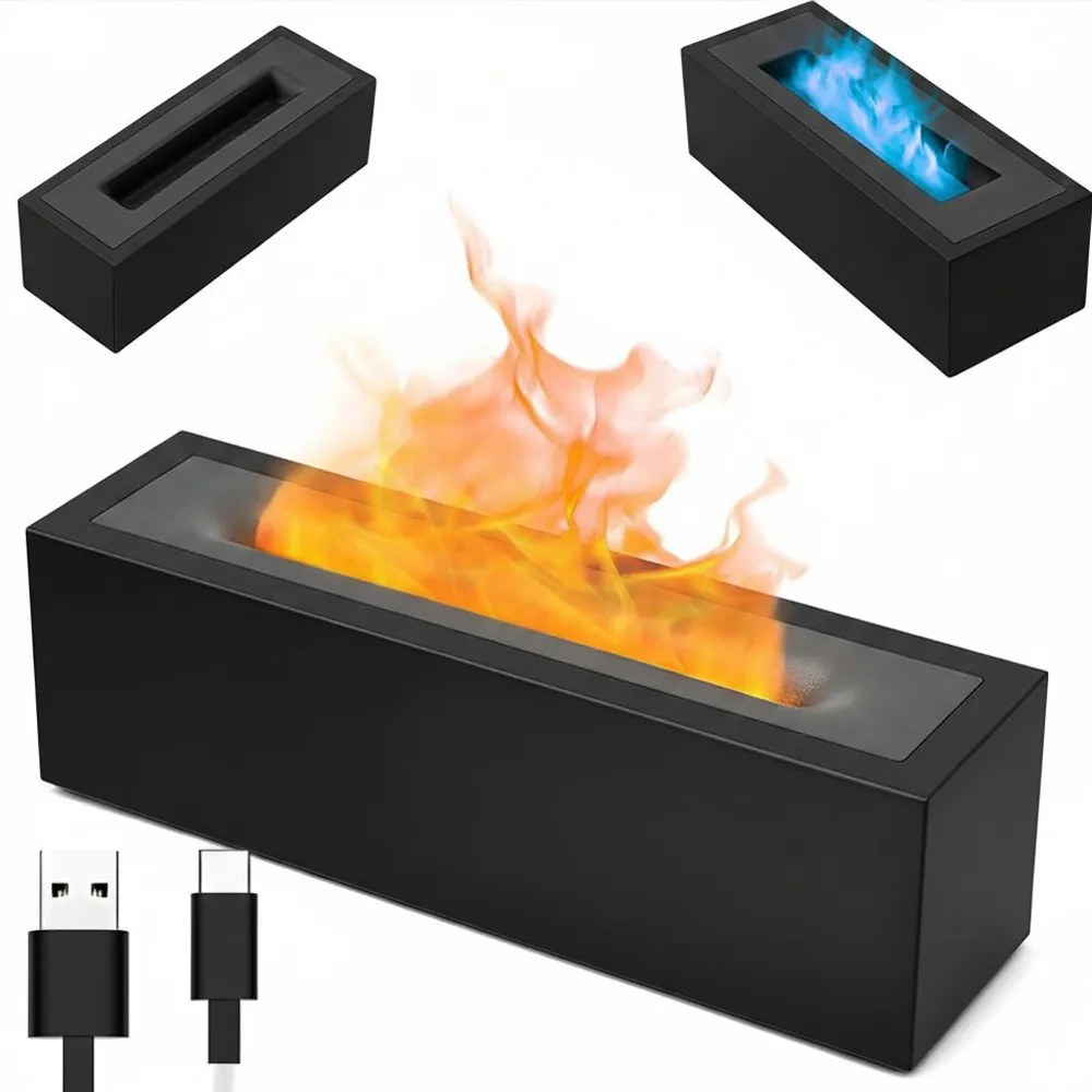 Verk Group Ultrazvukový zvlhčovač vzduchu s led a usb, plamen, aromaterapie, diffuzér