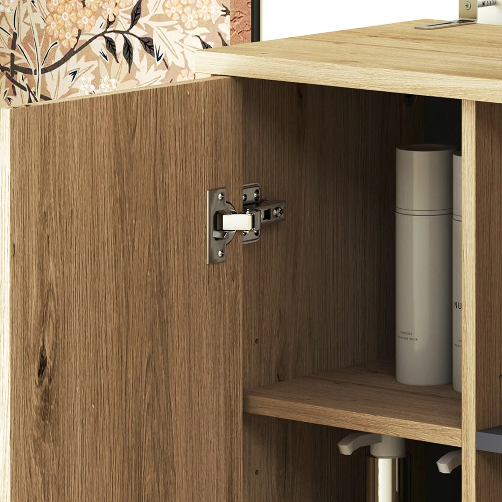 HOMCOM Koupelnová sloupková skříň, Koupelnová skříň s 6 otevřenými přihrádky a 2 skříněmi, rozměry 40Š x 24H x 148V cm, přirodní dřevo