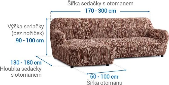 Bielastické potahy UNIVERSO NOVÉ žíhané hnědé sedačka s otomanem vlevo (š. 170 - 300 cm)