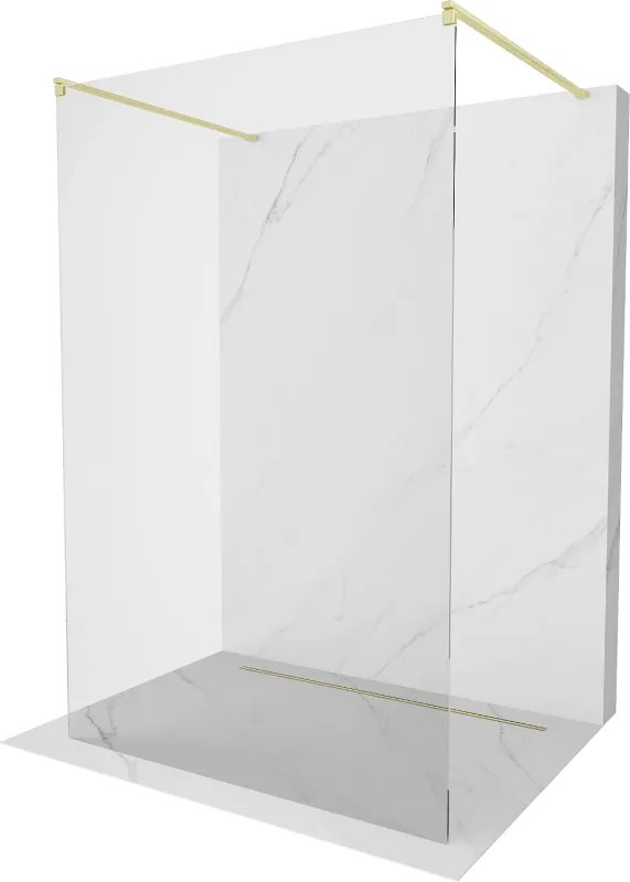 Mexen Kioto, sprchová zástěna Walk-In 110 x 200 cm, 8mm čiré sklo, zlatý matný profil, 800-110-002-55-00