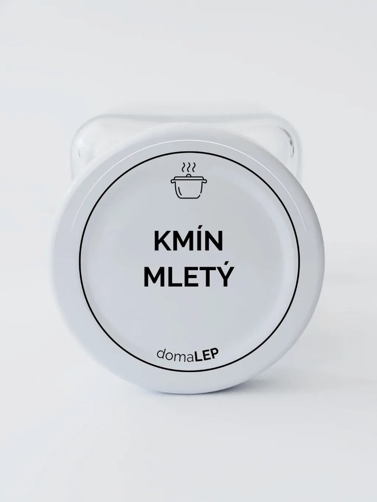 Samolepka na kořenky KMÍN MLETÝ průhledná 5 cm tučné písmo