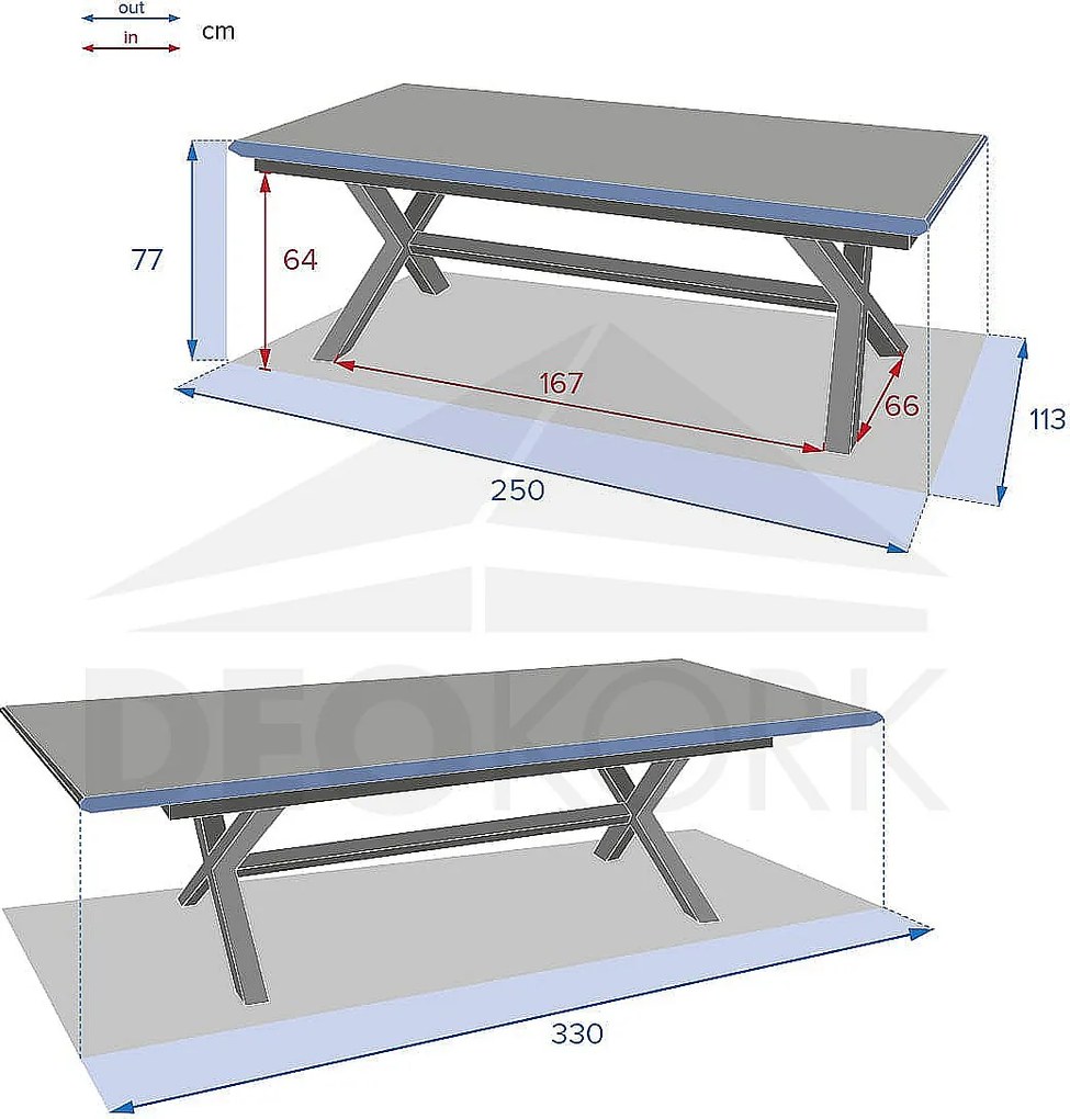 DEOKORK Hliníkový stůl BERGAMO II. 250/330 cm (antracit/dekor dřeva)