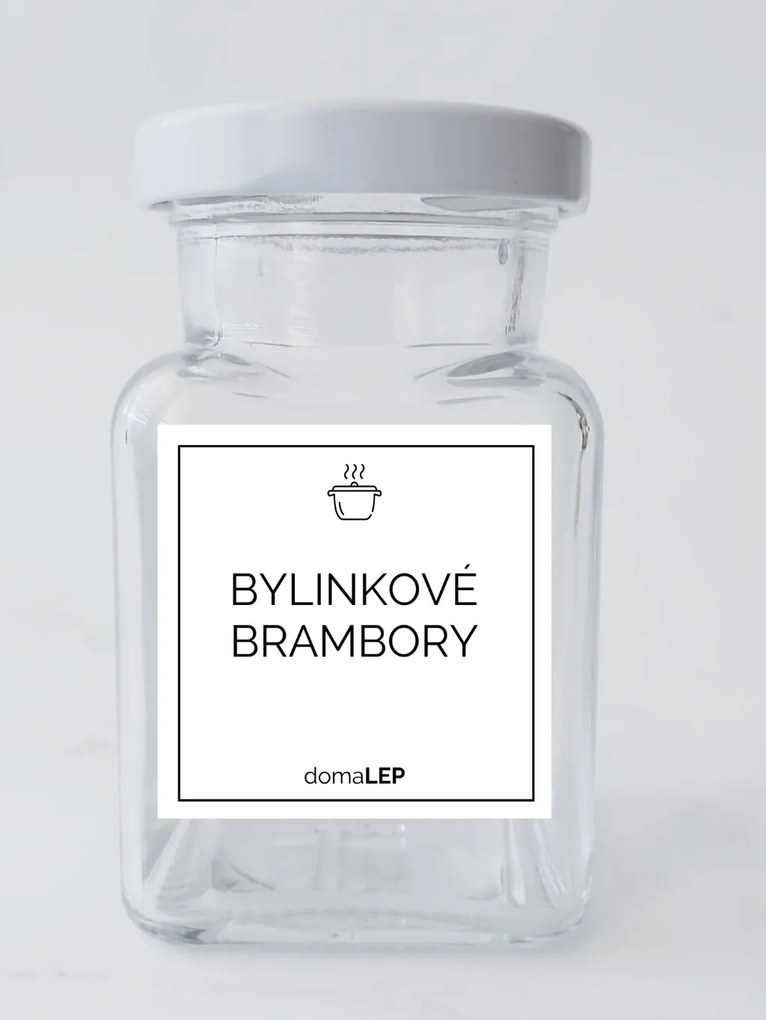 Samolepka na kořenky BYLINKOVÉ BRAMBORY bílá 5 × 5 cm základní písmo