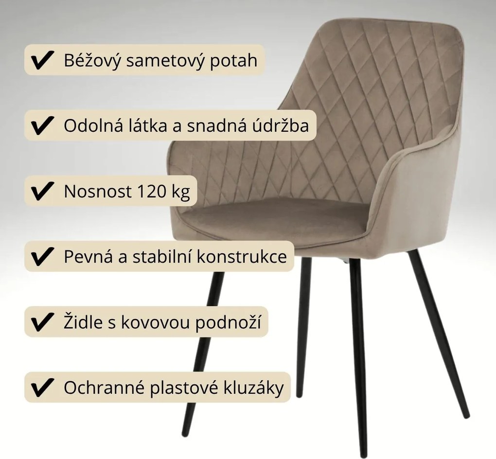 Vikio Jídelní set pro 6 osob 160x90 cm dub noha U béžová židle s područkami VJS166-6CA