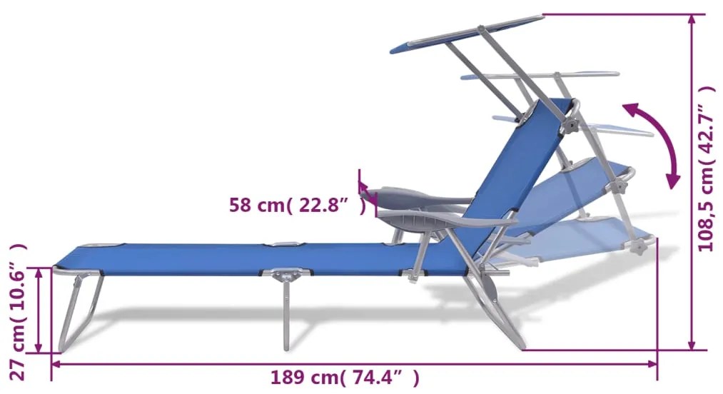 vidaXL Marketos Zahradní lehátko se stříškou ocel modré