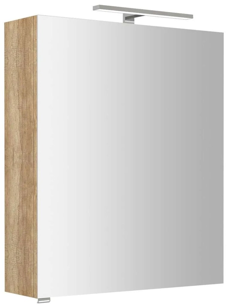 Sapho Riwa - Zrcadlová skříňka s LED osvětlením 70x60x17 cm, 1 dvířka, panty vpravo, dub Alabama RIW060-0022