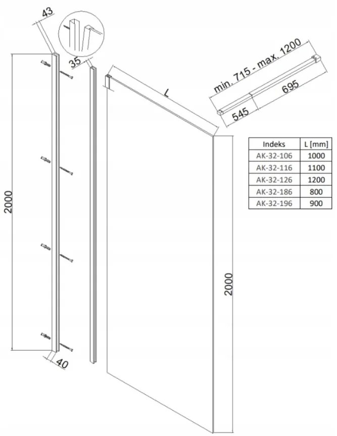 Invena Walk-In, sprchová zástěna 90X200cm, 8mm čiré sklo, chromový profil, INV-AK-32-196-O