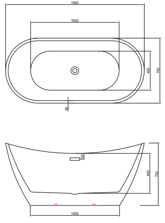 BPS-koupelny Volně stojící akrylátová vana HYD-RIC513B 160x75 bílá, odtokový komplet černý