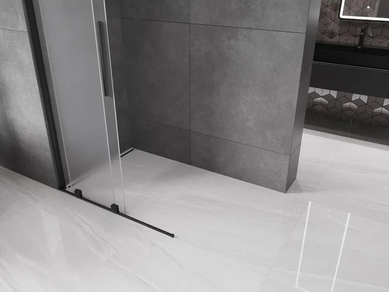 Mexen Velar, sprchová zástěna s posuvnými dveřmi Walk-in 100 x 200 cm, 8mm sklo námraza, černá matná, 871-100-000-33-70
