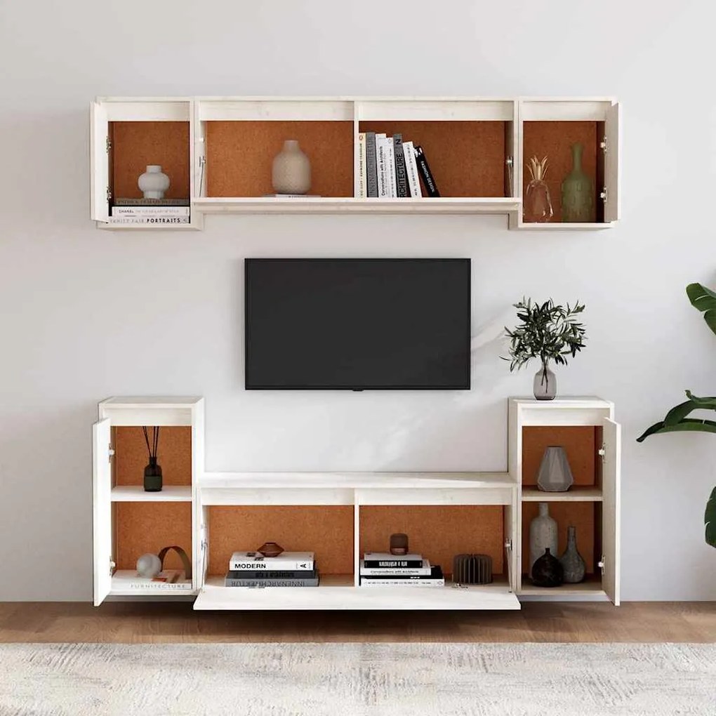 TV skříňky 6 ks bílé masivní borové dřevo 3100190