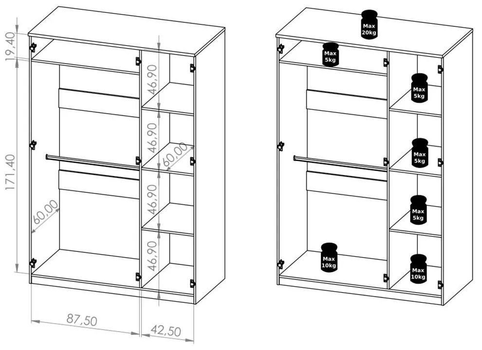BONO b | šatní skříň SZ3D | 135 cm | bílá
