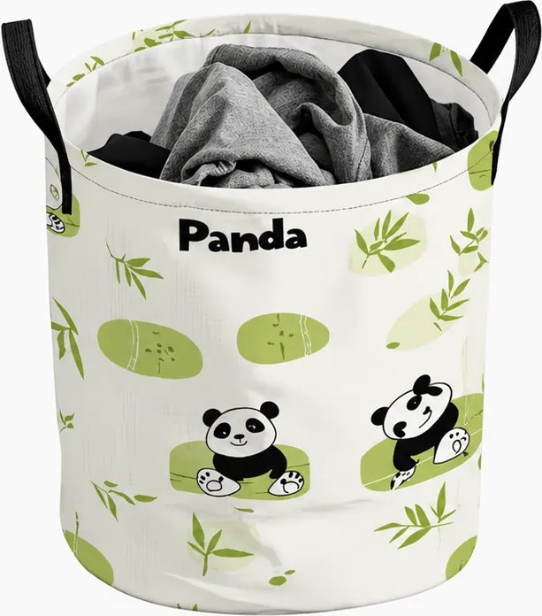 koš na prádlo, objem 75 l, přenosný, skládací, látkový, 45x35x35 cm, vzor panda, Dekorino KP20260012