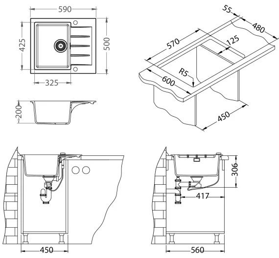 ALVEUS SETA23230 - Kuchyňský dřez CADIT+dřezová baterie MINTAS 34cm granit/černá