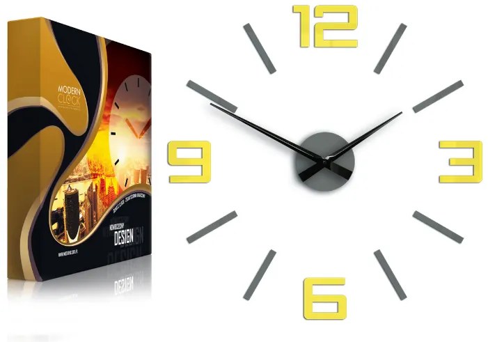 M.Clock Nástěnné akrylové hodiny 60x60cm šedo-žluté
