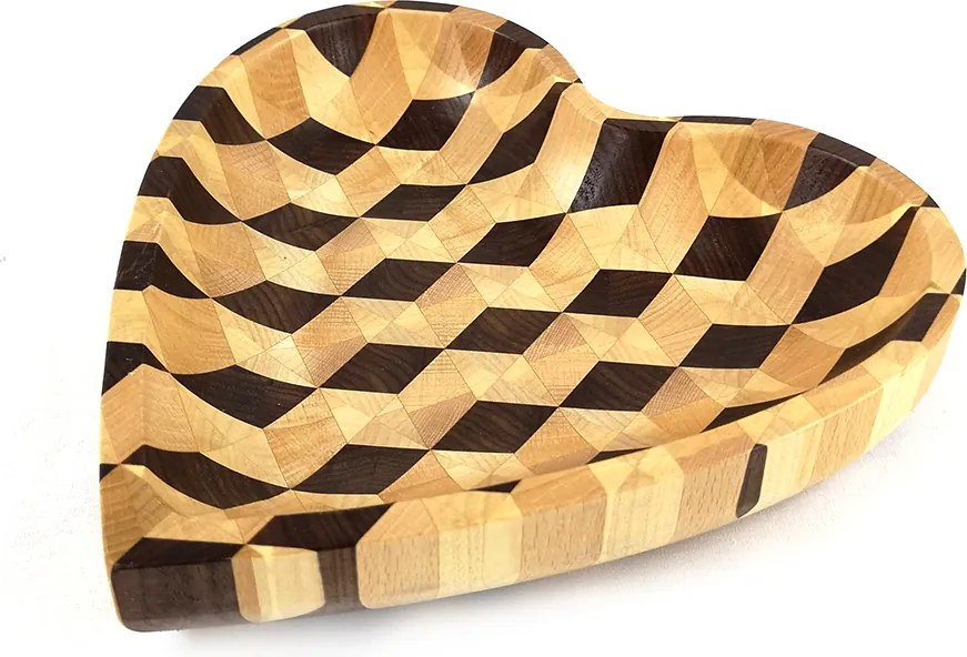 AMADEA Dřevěná miska ve tvaru srdce mozaika, masivní dřevo, 3 druhy dřevin, rozměr 25x25x4,5 cm