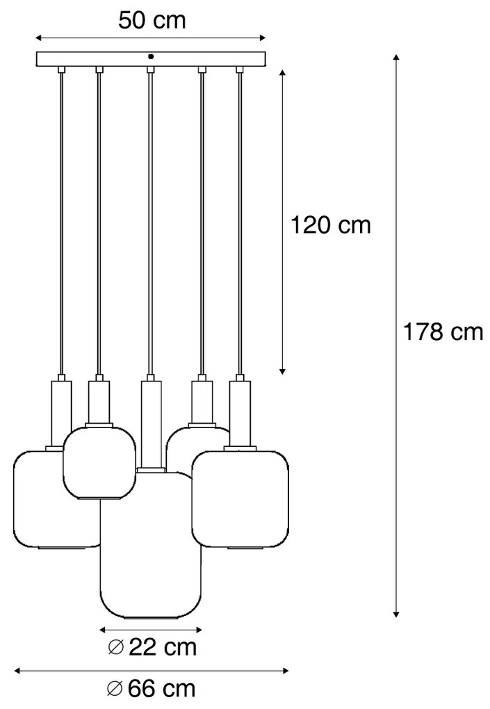 Hotelový elegantní závěsné svítidlo černé a zlaté se zeleným sklem 5-světel - Zuzanna