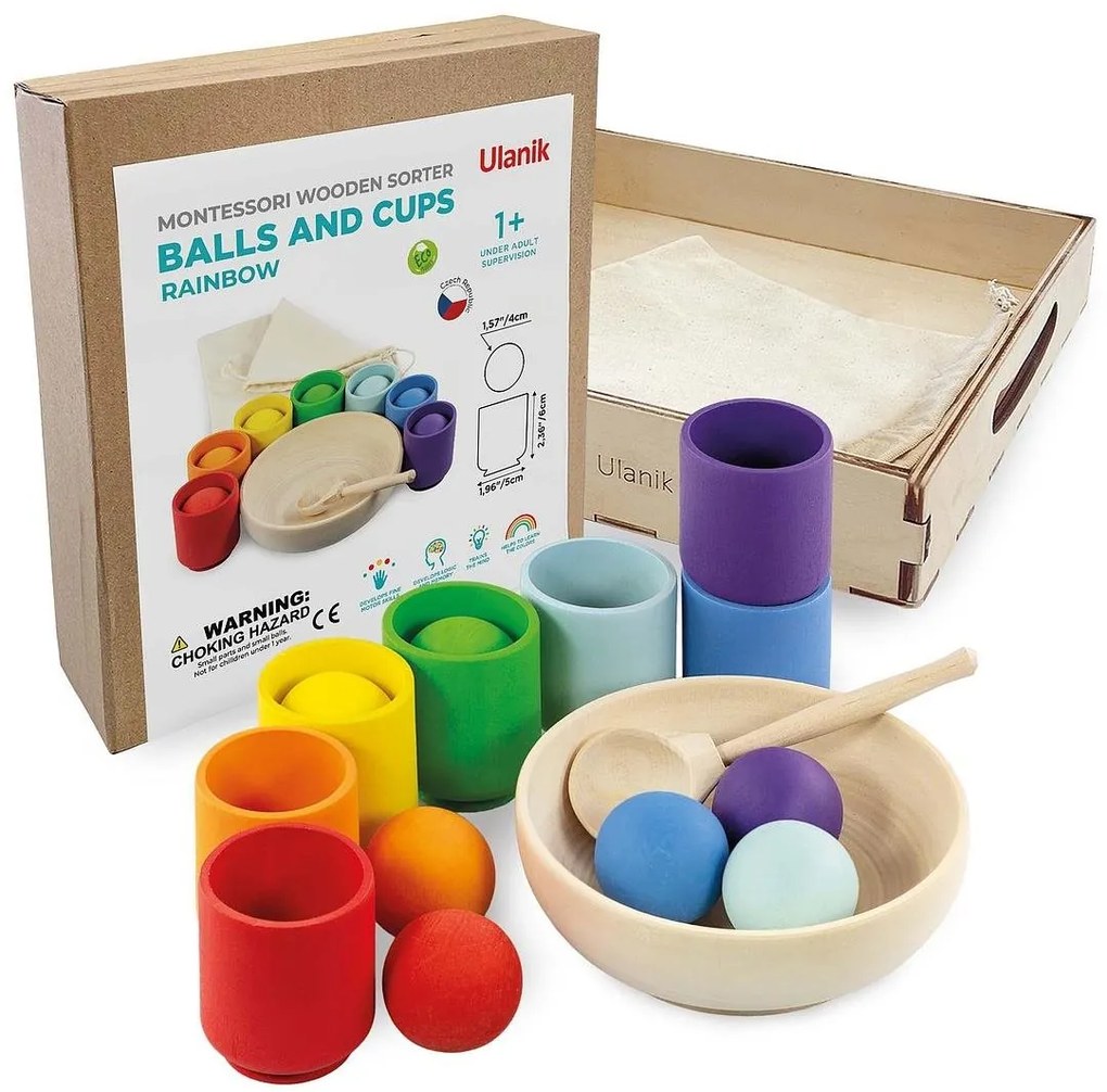 Montessori hračka ulanik rainbow: balls in cups