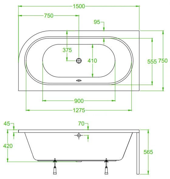 BPS-koupelny Akrylátová asymetrická vana k vestavbě HYD-EBI150L-VEST 150x75 cm LEVÁ, bílá