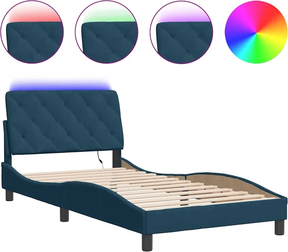 Rám postele s LED bez matrace modrý 100 x 200 cm samet 3213841