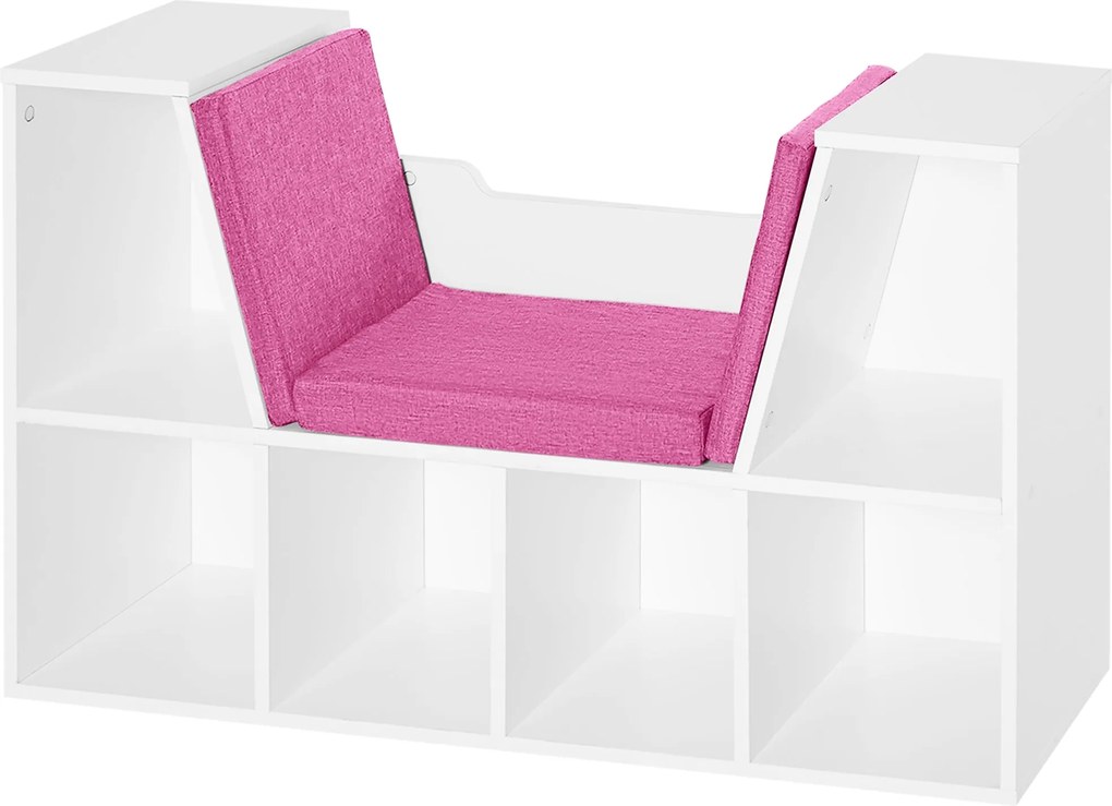 HOMCOM Moderní Design 2-v-1 Knihařská Lavice s 6 Úložnými Prostředky a 3 Polštářky 102L x 30W x 61H cm Bílá Růžová