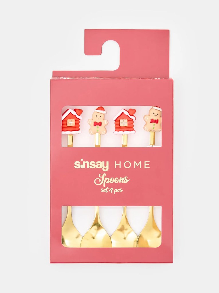 Sinsay - Sada vánočních lžiček s perníčky a domečky 4 pack - zlatá