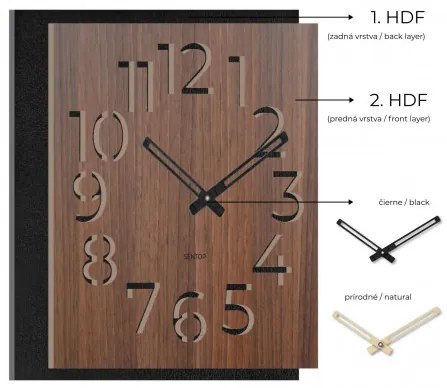 Dřevěné nástěnné hodiny z HDF - Černé, bílé nebo ořech | SENTOP HDFK024-orech wenge