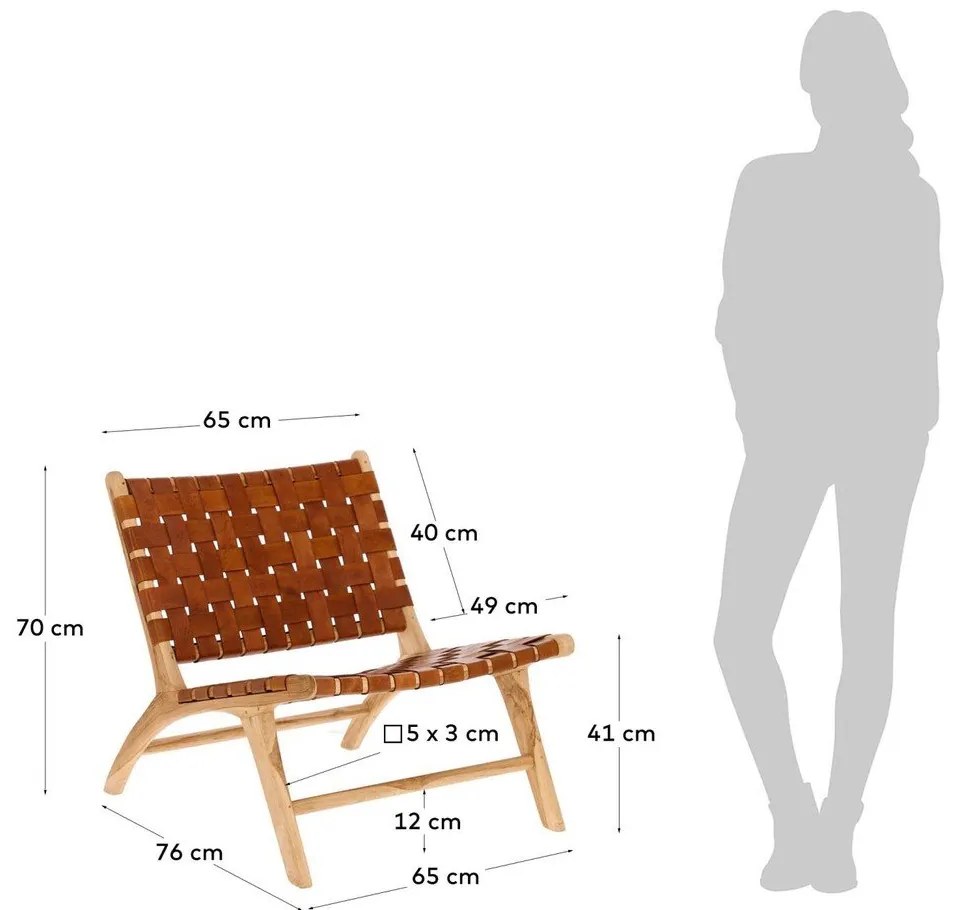 Koňakově hnědé/v přírodní barvě kožené křeslo s výpletem Calixta – Kave Home